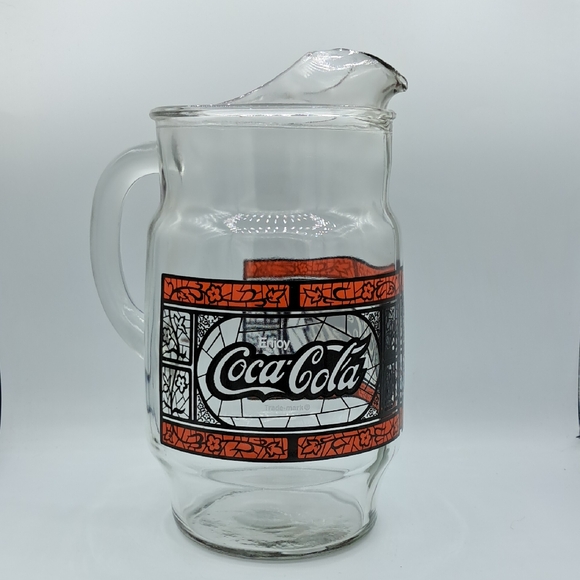 Coca Cola | Dining | 97s Coca Cola Glass Pitcher With Red And Black ...